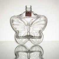 China 500ml Frost Surface Handling Butterfly Shape Whiskey Glass Bottle for Vodka Packaging for sale