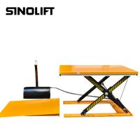 China 1000kg Low Profile Electric Hydraulic Scissor Lift Table With Aluminum Safety Bar for sale
