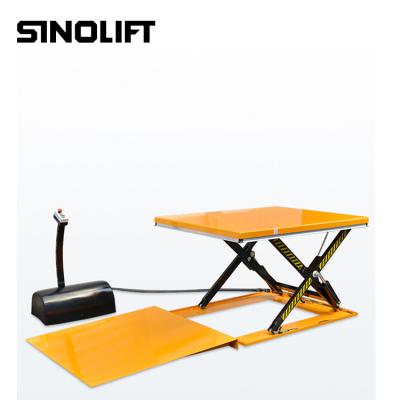 China 1000kg Low Profile Electric Hydraulic Scissor Lift Table With Aluminum Safety Bar for sale