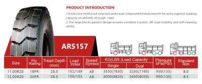 China ECE ISO9001 AR5157A 12.00R20 Mining Dump Truck Tires for Mining and Construction for sale