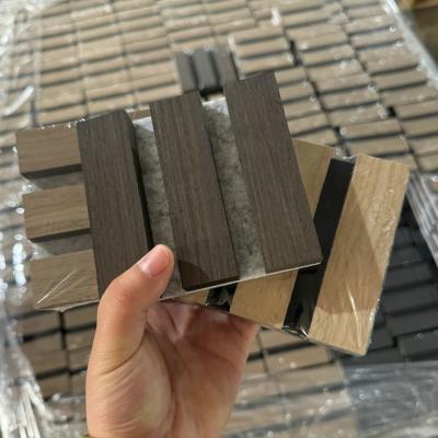 China 10 X 10 Acoustic Wood Wall Panels Samples Smoke Oak Akupanel Small Sample For Interior Wall Decor for sale