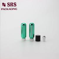 China Perfume Sample Metallic Green Roll On Bottle 4ml With Black Cap Steel Roller Ball for sale