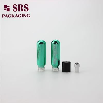 China Perfume Sample Metallic Green Roll On Bottle 4ml With Black Cap Steel Roller Ball for sale