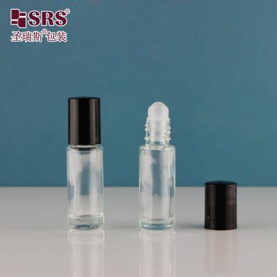 China 4ml 5ml 8ml 10ml Black Solid Colored Screw Cap Wall Glass Roll On Bottle PP Ball Perfume Oil for sale