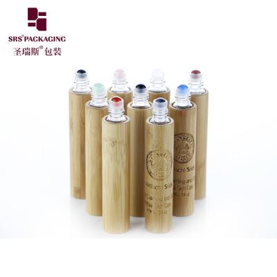 China BG(GEM)-10ML Empty Oraganic Bamboo Container For Herbal Extracts With White PE Insert Housing With Jade Gemstone Ball for sale