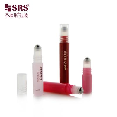 China RPPH-8ML Red Injection Glossy Custom Design PP Plastic Container With Cap Stainelss Steel Ball Roll On For CosmeticSerum for sale