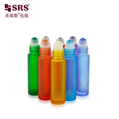 China BLPM-10ml Customizable multiple colored Thick Wall Mould frosted green Glass vial Roller Bottle For Cosmetic And Perfume Oil Applications with gemstone ball for sale