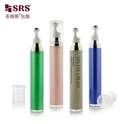 China Massage Roller Acrylic Bottle Blue Green Pink Face Eye Cream Bottle With Pump Roller Bottle for sale