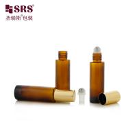 China BLPM-15ML Amber Glass Roll‑on Bottle Gold Metal Cap 304 Stainless Steel Roller Ball Essential Oil Perfume Cosmetic Packaging for sale