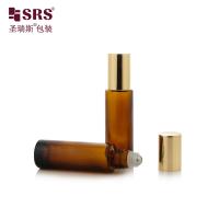 China BLPM-15ML Amber Glass Roll‑on Bottle Gold Metal Cap 304 Stainless Steel Roller Ball Essential Oil Perfume Cosmetic Packaging for sale