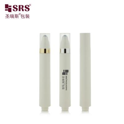 China AY-15ML White Plastic Eye Massage Roll On Pen With Gold Silver Trim Empty Eye Serum Applicator Tube Luxury Cosmetic Packaging for sale