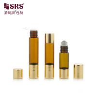 China 15ml 6ml 8ml 10ml Amber Light Proof Glass Roll on Bottle with Gold Cap 304 Stainless Ball for Essential Oil Perfume for sale