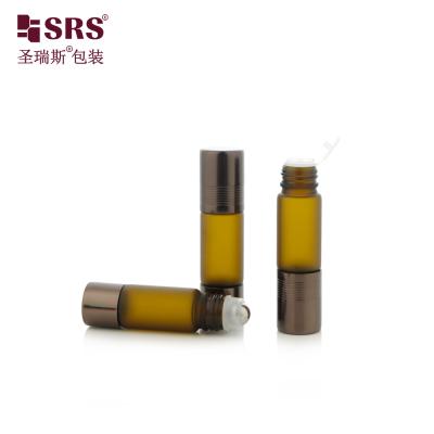 China Empty Frosted Amber UV Proof Glass Roller Bottle with Plastic Insert Double Side Applicator Packaging for Oil 6ml 8ml 10ml for sale