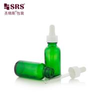 China BOS001-60ML Wholesale Green Glass Dropper Bottles With  White Cap For Essential Oil Serum Packaging for sale