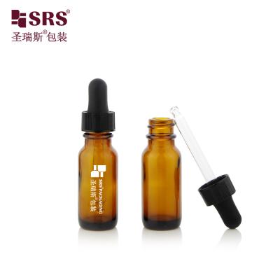 China BOS001-15ML Refillable Amber Boston Round Glass Dropper Bottles For Aromatherapy Skincare Packaging for sale