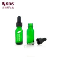 China BOS002-15ml 30ml 50ml Bulk Green Boston Round Glass Dropper Bottles With Black Cap For Essential Oil Serum Cosmetic Packaging for sale