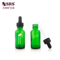 China BOS002-15ml 30ml 50ml Bulk Green Boston Round Glass Dropper Bottles With Black Cap For Essential Oil Serum Cosmetic Packaging for sale