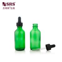 China BOS002-15ml 30ml 50ml Bulk Green Boston Round Glass Dropper Bottles With Black Cap For Essential Oil Serum Cosmetic Packaging for sale