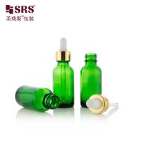 China BOS003-30ml Premium Green Boston Round Dropper Bottles With Gold Cap For Aromatherapy Cosmetic Brands for sale