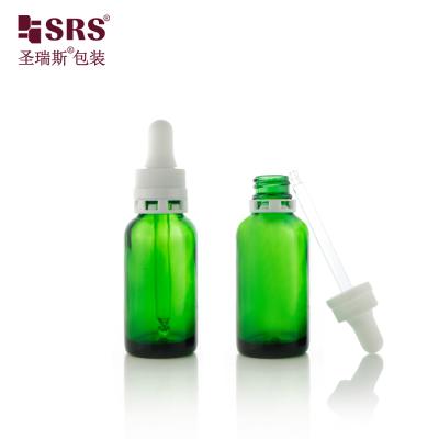 China BOS004-30ml 20/400 Neck Leakproof Green Glass Dropper Bottles With Tamper-Proof White Cap For Storing Light-Sensitive Skincare Serums for sale