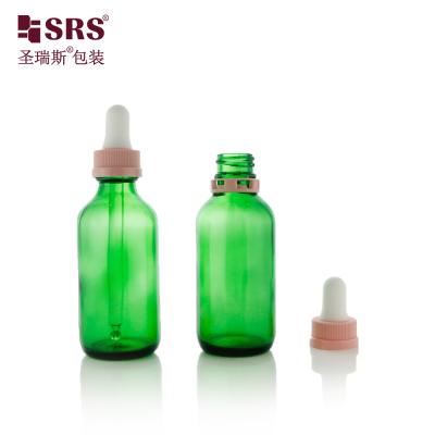 China BOS004-60ml 20/400 Neck Refillable Green Glass Dropper Bottles With Child-Resistant Tamper Cap For DIY Aromatherapy Blends & Cosmetics for sale