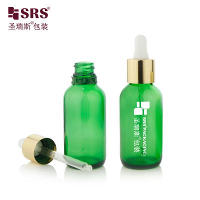 China BOS005-60ml Bulk Green Glass Dropper Bottles With Tamper Evident Gold Cap For Private Label Essential Oil With 20/400 Thread for sale