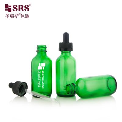 China BOS006-60ml Refillable Green Boston Round Dropper Bottles With Tamber Proof Cap For Aromatherapy Blends&CBD Products for sale