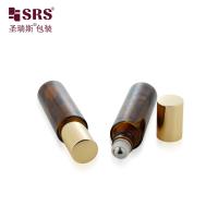 China BLPM-15ML Amber UV Proof Glass Roll On Bottle Wood Cap For Light Sensitive Essential Oil Perfume Cosmetic Roller Container for sale