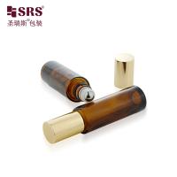 China BLPM-15ML Amber UV Proof Glass Roll On Bottle Wood Cap For Light Sensitive Essential Oil Perfume Cosmetic Roller Container for sale