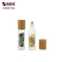 China BLPM-15ML Clear Glass Roll on Bottle Bamboo Cap Natural Crystal Gravel Essential Oil Perfume Cosmetic Roller Container for sale