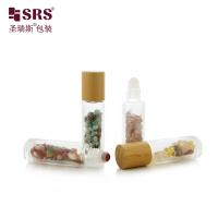 China BLPM-15ML Clear Glass Roll on Bottle Bamboo Cap Natural Crystal Gravel Essential Oil Perfume Cosmetic Roller Container for sale