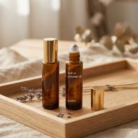 China BLPM-15ML Amber UV Proof Glass Roll On Bottle Wood Cap For Light Sensitive Essential Oil Perfume Cosmetic Roller Container for sale