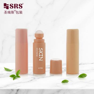 China 3oz 90ml Wholesale Empty pink Plastic Roll on Bottle Large Capacity Skin Care Roller Container for Soothing Liquid for sale