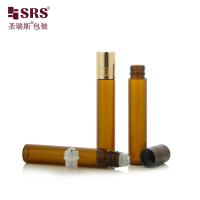 China 8ml/10ml/15ml Amber Tubular Glass Roll‑On Bottle Empty Cosmetic Roller Vial for Essential Oil Perfume for sale