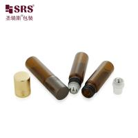 China 8ml/10ml/15ml Amber Tubular Glass Roll‑On Bottle Empty Cosmetic Roller Vial for Essential Oil Perfume for sale