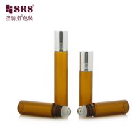 China 8ml/10ml/15ml Amber Tubular Glass Roll‑On Bottle Empty Cosmetic Roller Vial for Essential Oil Perfume for sale