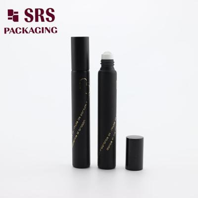China SRS empty cosmetic 10ml matt black glass perfume roller ball bottle for sale