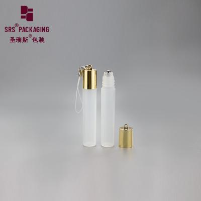 China Empty mini 7ml cosmetic frost perfume plastic roll on bottle clear with hook for sale
