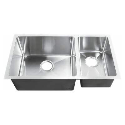 China Factory Supply Double Bowl Handmade 32 Inches Satin Finish SUS304 Undermounted Sinks for sale