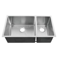 China Popular High-End Multifunctional Double Bowl Sinks Custom Size Handmade Sus304 Stainless Steel Undermount Durable Scratch-Resistant Kitchen Sinks for sale