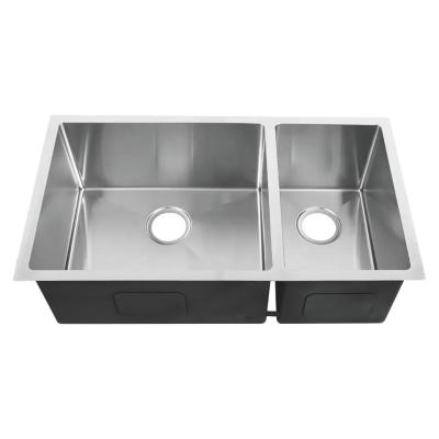 China Popular High-End Multifunctional Double Bowl Sinks Custom Size Handmade Sus304 Stainless Steel Undermount Durable Scratch-Resistant Kitchen Sinks for sale