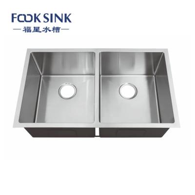 China Hot Selling Stainless Steel 50/50 Double Bowl Kitchen Sinks manufacturer United States Standard Counter Sink Basin Lavabo De Cuisine for sale