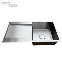 China Latest Invention Above Counter Stainless Steel 304 Double Bowl Kitchen Sink With Drainboard for sale