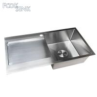 China Latest Invention Above Counter Stainless Steel 304 Double Bowl Kitchen Sink With Drainboard for sale