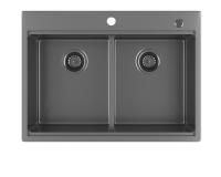 China FOOK SINK Handmade Top Mount 304 Stainless Steel Double Bowl Kitchen Sink with Ledge for sale