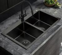 China FOOK SINK Handmade Top Mount 304 Stainless Steel Double Bowl Kitchen Sink with Ledge for sale