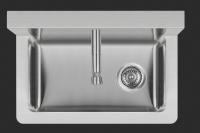 China Factory Wall Mounted Hung Single Wash Trough Basin Utility Stainless Steel 304 With Splash Back for sale