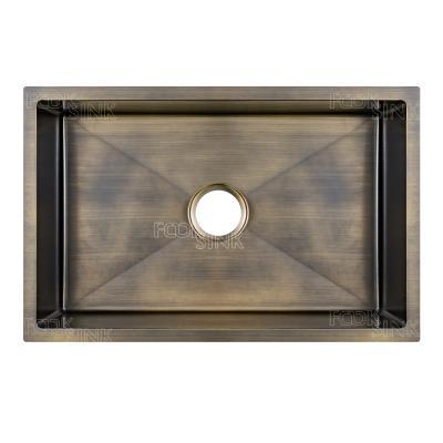 China Antique Brass Luxury Vintage Gold Kitchen Sinks 304 Stainless Steel Single Bowl PVD Finish Undermount Basin for Rustic Farmhouse Bronze Kitchen Sink for Apartment for sale