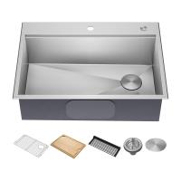 China Luxury Modern Top mount Black 304 Stainless Steel Sink 1.2/1.5mm thick Handmade Ledge Kitchen Sink brushed finish Undermount Workstation Sinks With Accessories for sale