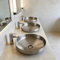 China Copper Gold Bathroom Sink With Brushed Round 304 Stainless Steel Sinks Customized top Mount High-End PVD Washbasin for toilet for sale